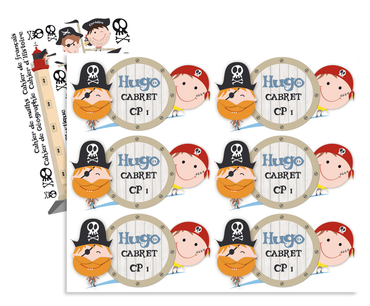 Etiquettes cahier personnalisables sur le thème pirates - Nom, prénom ...