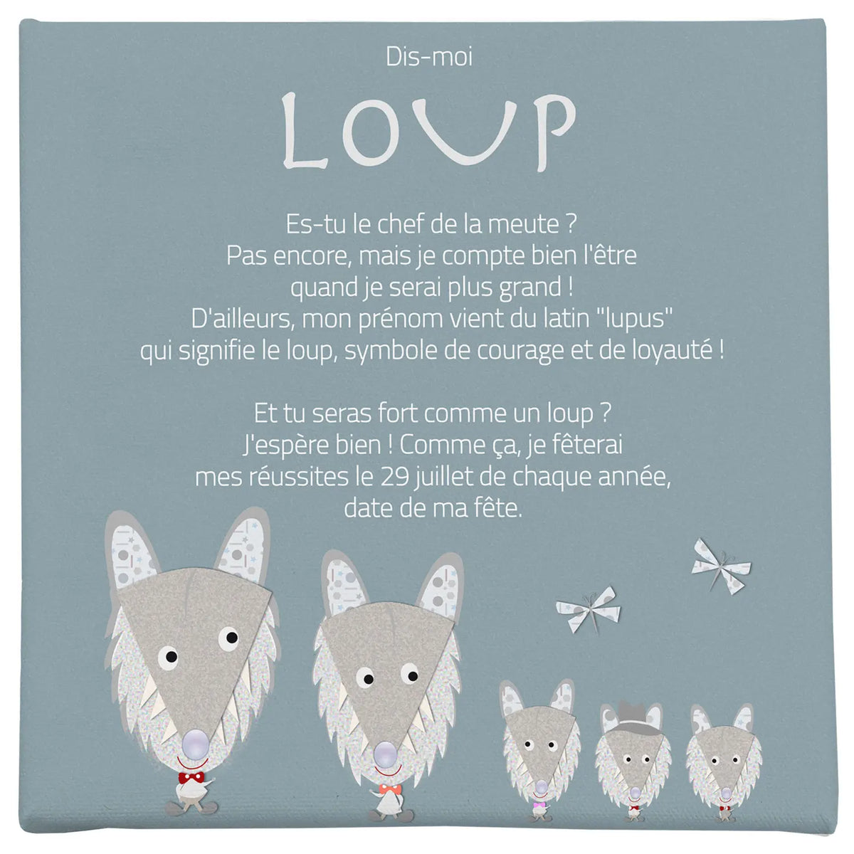 Une toile sur l'origine du prénom sur le thème du loup et de sa meute ...